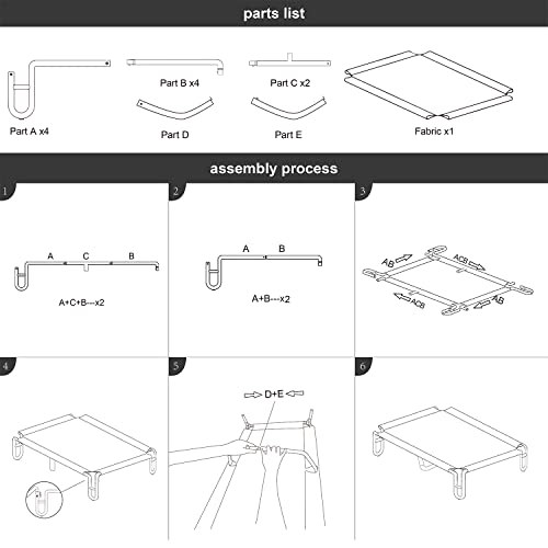 pettycare Outdoor Elevated Dog Bed Cot, Raised Dog Cots Beds, No Screws, Stable Frame & Durable Supportive Teslin Recyclable Mesh, Breathable, Indoor and Outside Pet Beds, Fits up to 85 lbs