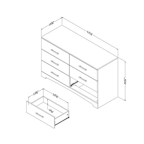 South Shore Gramercy 6-Drawer Double Dresser, Pure Black with Brushed Nickel Handles