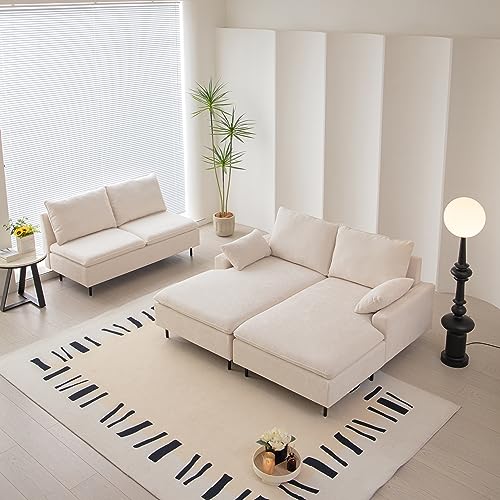 HBRR Modular Sectional Chaises, Oversized U Shaped Couch Linen Fabric Sofa Set, Beige