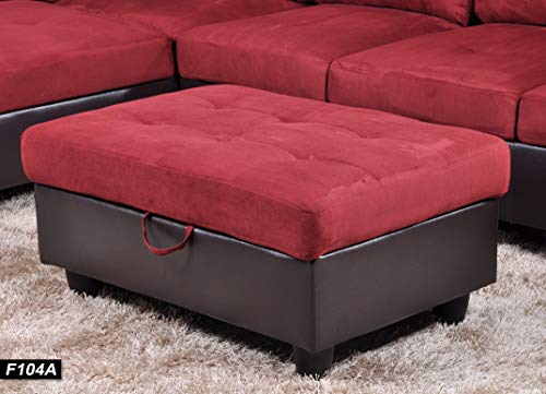 EZLUX Red Flannel and PVC L-Shaped Left Chaise Sectional Sofa Couch Set with Storage Ottoman for Living Room