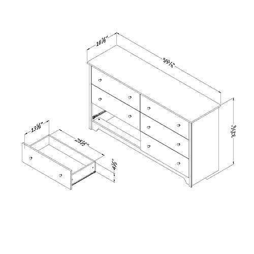 South Shore Vito Collection 6-Drawer Double Dresser, Black with Matte Nickel Handles, Pure Black