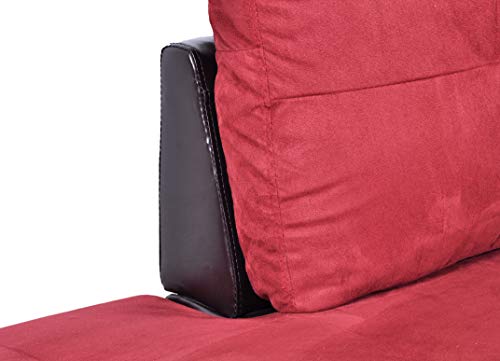 EZLUX Red Flannel and PVC L-Shaped Left Chaise Sectional Sofa Couch Set with Storage Ottoman for Living Room