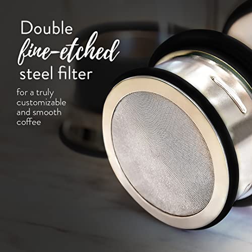 Simpli Press French Press Coffee & Tea Maker - Easy Cleanup & Customizable Smooth Coffee - Patented - Plastic-Free Premium Stainless Steel 34 oz - Black Color