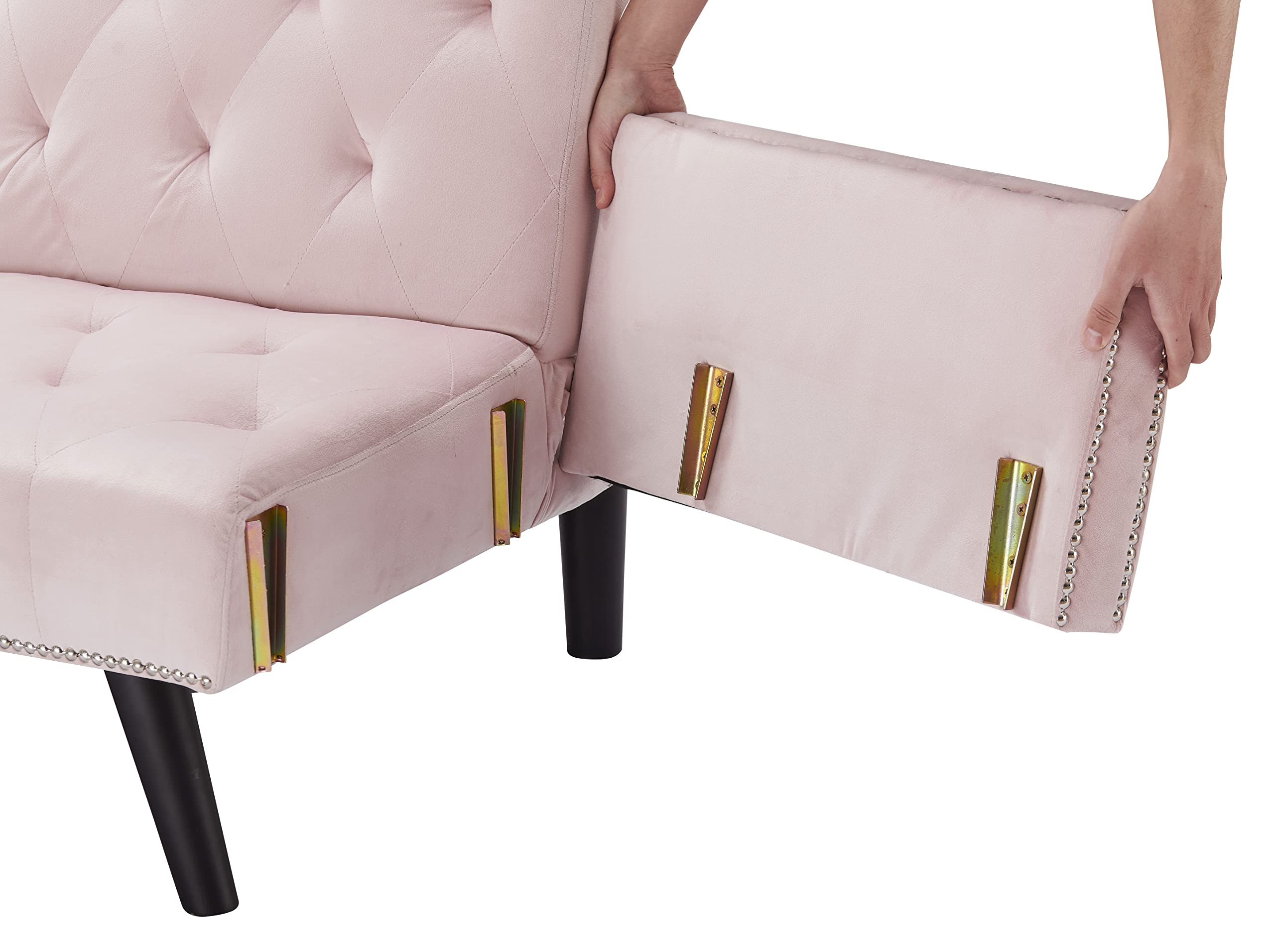 WINWOL Convertible Sofa Bed Products Faux Leather Upholstered Modern Convertible Folding Futon Sofa Bed Foldable Sofa Bed Metal Legs, 2 Cupholders (Pink)