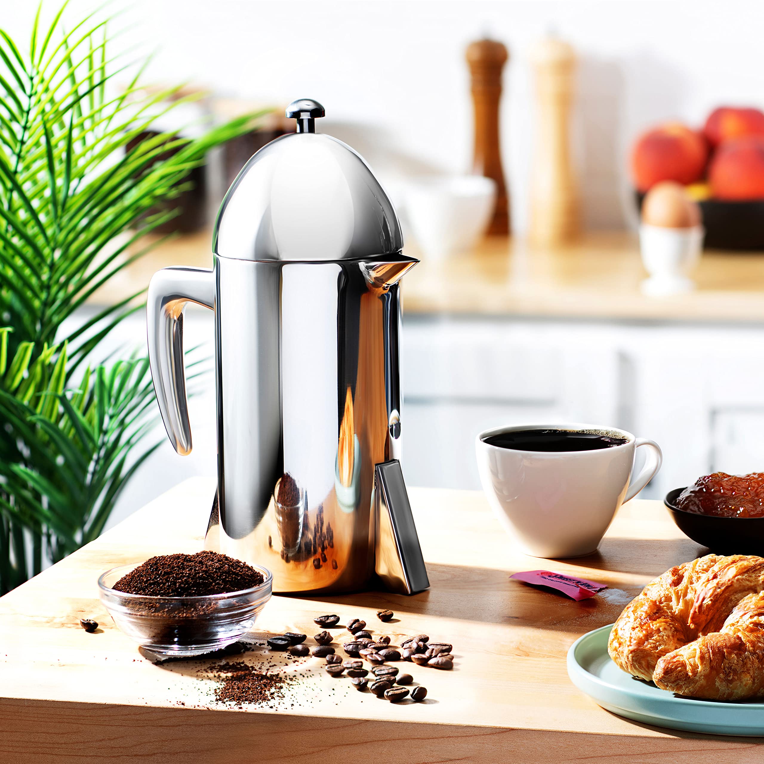 Francois et Mimi Custom-Style Double Wall French Coffee Press, 34-Ounce, Stainless Steel (Modern)