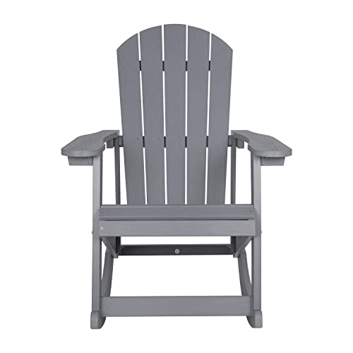 Flash Furniture Savannah Poly Resin Wood Adirondack Rocking Chair - All Weather Gray Polystyrene - Stainless Steel Hardware - Set of 2