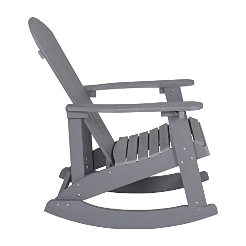 Flash Furniture Savannah Poly Resin Wood Adirondack Rocking Chair - All Weather Gray Polystyrene - Stainless Steel Hardware - Set of 2