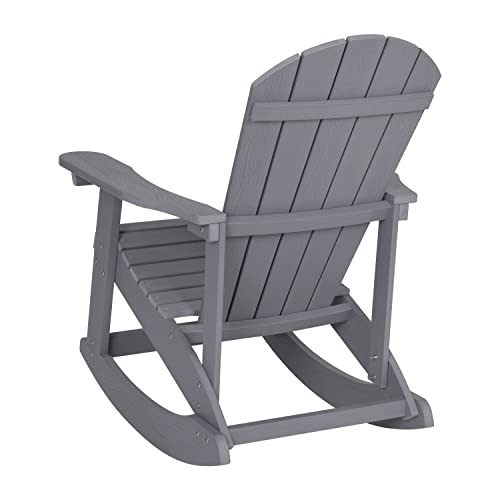 Flash Furniture Savannah Poly Resin Wood Adirondack Rocking Chair - All Weather Gray Polystyrene - Stainless Steel Hardware - Set of 2