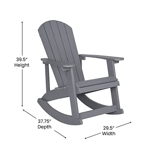Flash Furniture Savannah Poly Resin Wood Adirondack Rocking Chair - All Weather Gray Polystyrene - Stainless Steel Hardware - Set of 2