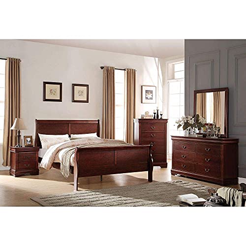 Henf Nightstand with 2 Drawers Traditional Rectangular Side Table, Bedside Table with Metal Ring Handle, Full Assembly Wood Night Stand for Bedroom Furniture, Cherry Brown