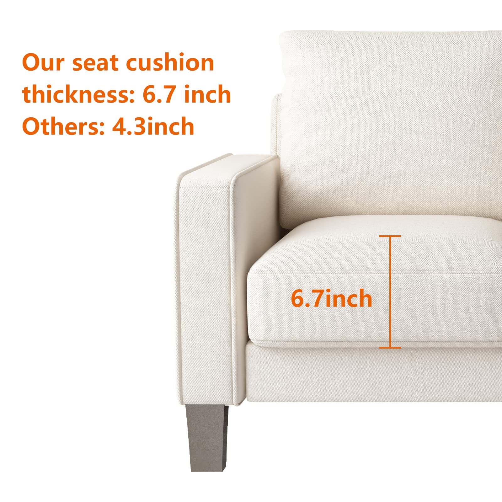 KoiHome 3-Seater 2+3 Seat Sectional Storage Box, Sleeper Loveseat Couch Sets with Square Arms, Chesterfield Chaise, Wood Legs, Polyester, Modern Living Room Furniture Sofa in Beige