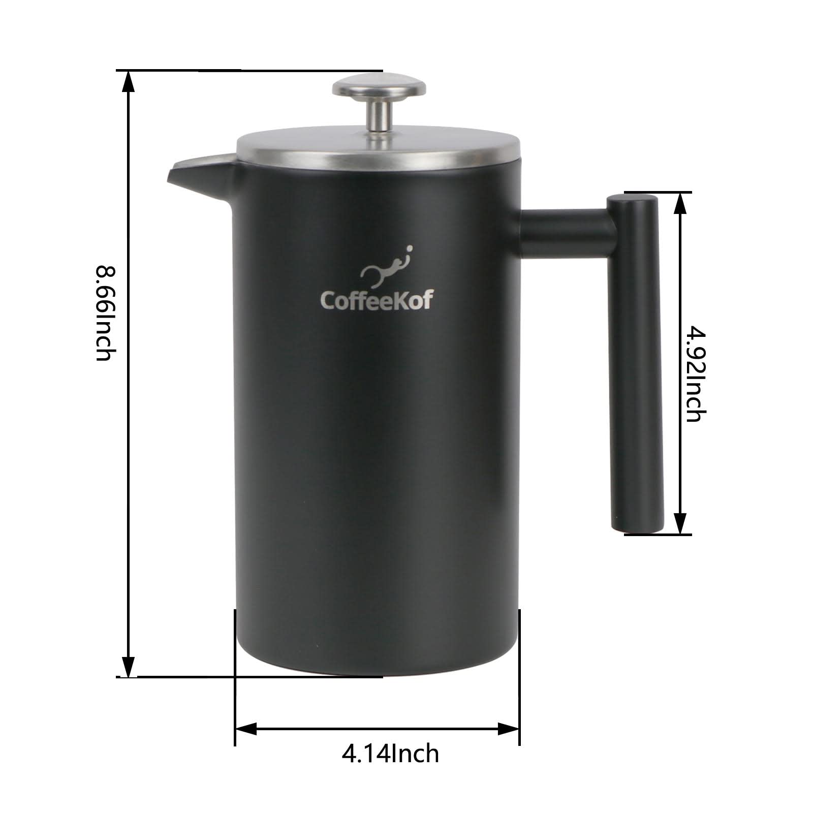 CoffeeKof Stainless Steel French Press Coffee Maker With Thermometer.Double Insulated Coffee Press,34 0Z,Black.