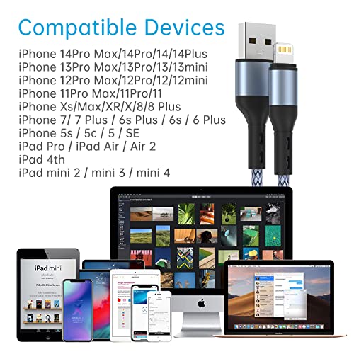 iPhone Charger[Apple MFi Certified] 3Pack 6FT Premium Braided Nylon Lightning Cable Fast Charging iPhone Charger Cord Compatible with iPhones 14 13 12 11 Pro Max XS XR X 8 7 6 5 iPad and More