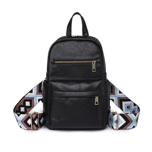 ALUSBELL Vintage Sling Bag Sling Backpack for Men Women, Vegan Leather Crossbody Bag Fanny Packs, Fashion Chest Bag Daypack with 2 Adjustable Straps,Black