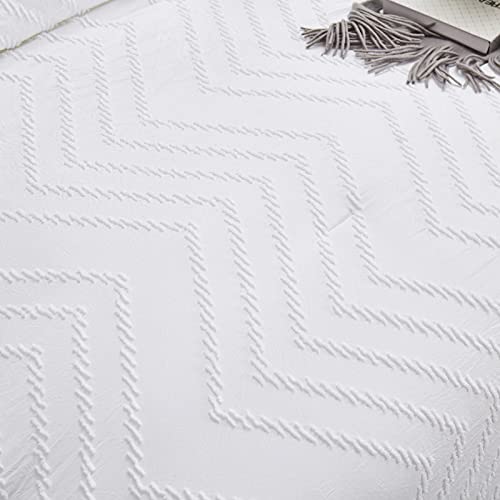 Wellboo White Tufted Comforter Sets King Embroidery Shabby Chic Bedding Comforter Sets Warm Soft Women Men Adult Broken Line Tufted Blankets Hotel Farmhouse Dorm Durable Quilts for All Seasons 3 PCS