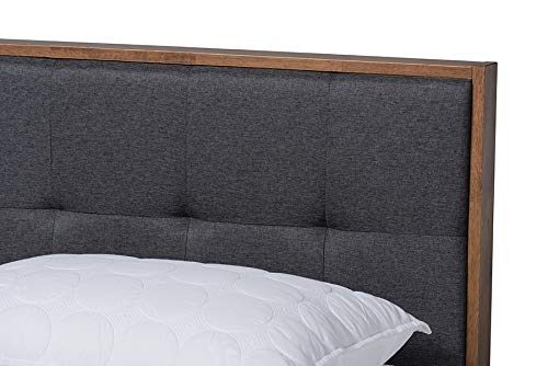 Baxton Studio Alke Mid-Century Modern Dark Grey Fabric Upholstered Walnut Brown Finished Wood Queen Size Platform Bed