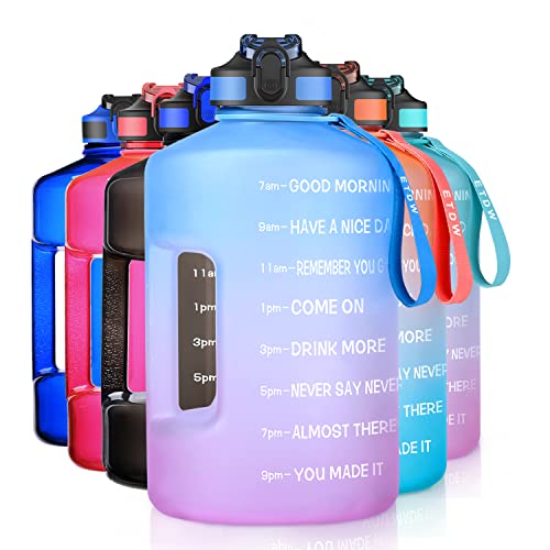 ETDW Gallon Water Bottle with Straw and Time Marker, 74oz BPA Free Gym Water Jug with Handle, LeakProof Pop Up Drinking Bottle for Fitness,Gym and Outdoor Sports