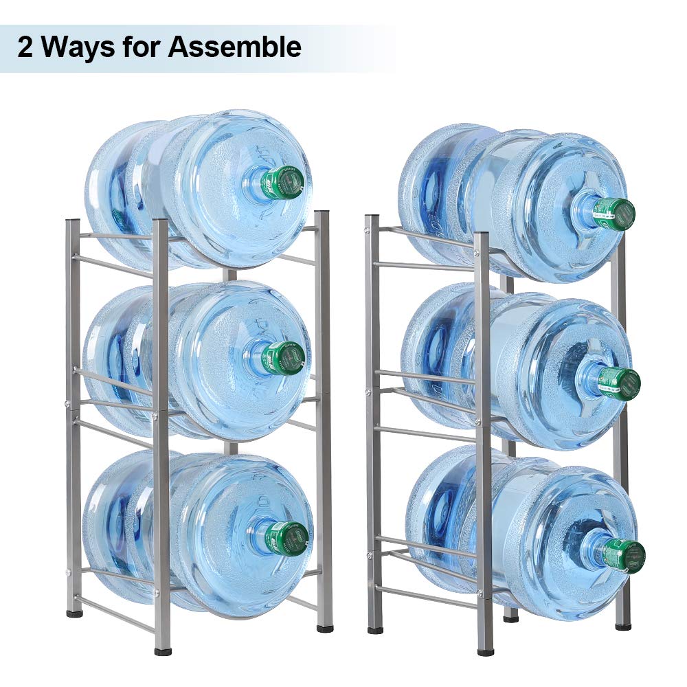 LIANTRAL Water Cooler Jug Rack, 5 Gallon Water Jug Holder Water Bottle Storage Rack, 5 gallon water jug stand, 3 Tiers, Silver