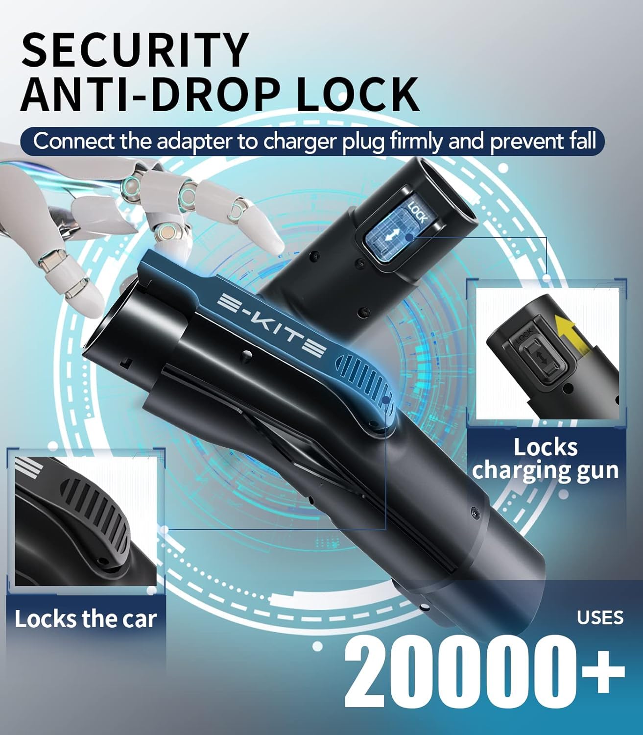 J1772 for Tesla Charger Adapter EVs Charging Adapter, Max 60 Amp & 250V, Waterproof, Security Lock- Suitable for Tesla Charger with Mobile Connector, Wall Connector