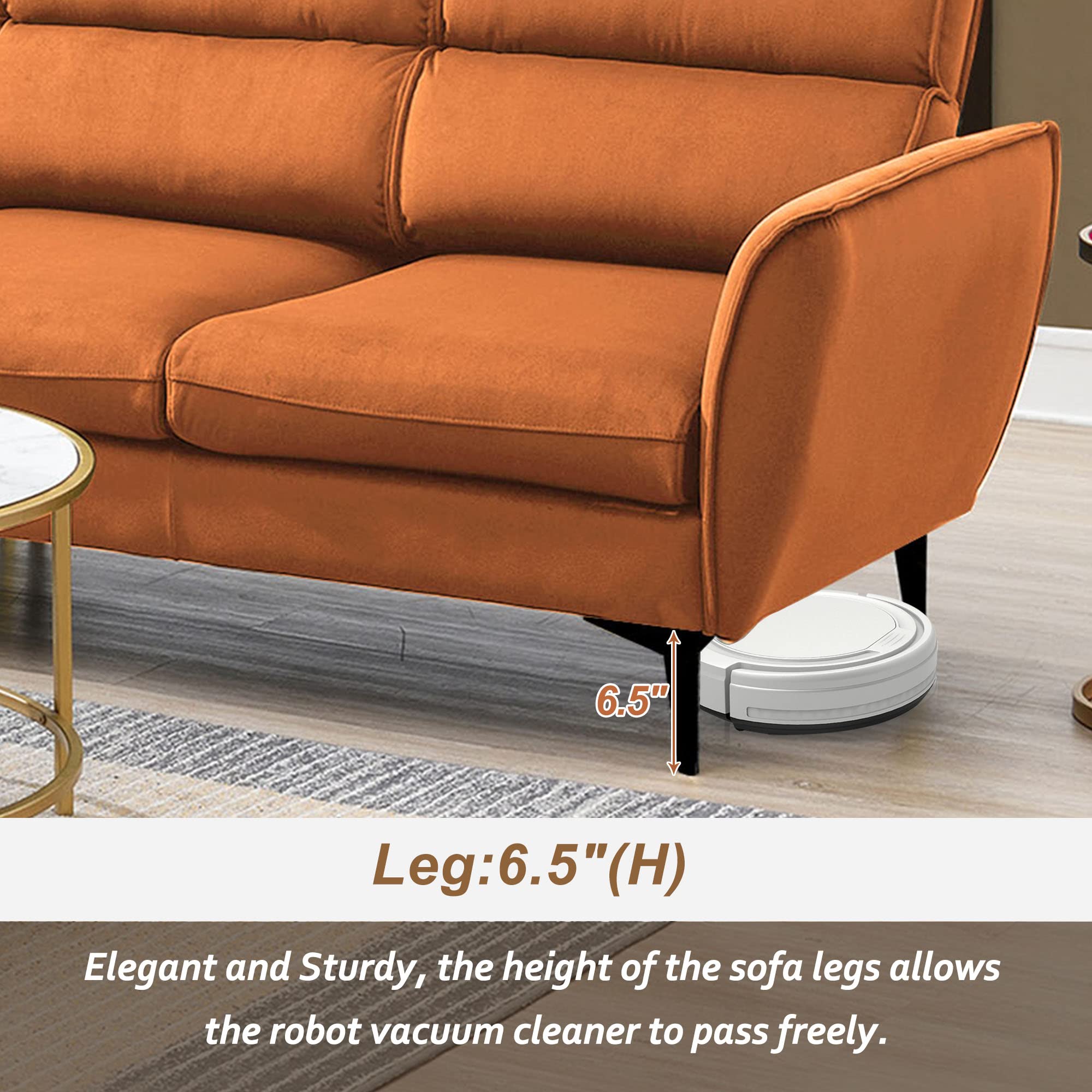 POCIYIHOME 111" Convertible Sectional, Flannel L Shape Upholstered Living Room Couch with Left/Right Facing Handed, 5 Seats Indoor Modular Sofa Chaise for Office,Apartment, Metal Leg, Orange