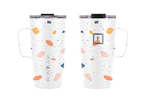 IRON °FLASK Grip Novelty Coffee Mug - Leak Proof, Vacuum Insulated Stainless Steel Bottle, Double Walled, Thermo Travel, Hot Cold, Water Metal Canteen - Terrazzo, 16 Oz - Classic Bottom