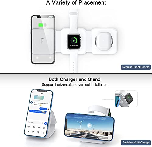 UCOMX Nano 3 in 1 Wireless Charger,Magnetic Foldable 3 in 1 Charging Station,Fast Wireless Charging Pad,Compatible for iPhone 14/Pro/Max/Plus/13/12 Series,AirPods 3/2/Pro,iWatch(Adapter Included)