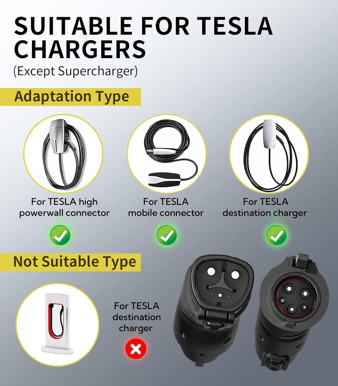J1772 for Tesla Charger Adapter EVs Charging Adapter, Max 60 Amp & 250V, Waterproof, Security Lock- Suitable for Tesla Charger with Mobile Connector, Wall Connector