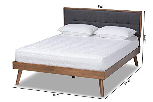 Baxton Studio Alke Mid-Century Modern Dark Grey Fabric Upholstered Walnut Brown Finished Wood Queen Size Platform Bed