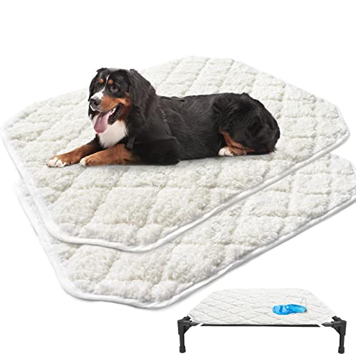Elevated Dog Bed Pad Waterproof 2 Pack (30" X42"), Soft Plush Dog Pet Pad Large for Dog Cot Bed, Machine Washable Dog/Cat Beds Pad with Corner Straps, Waterproof (Pad Only, Bed not Included)
