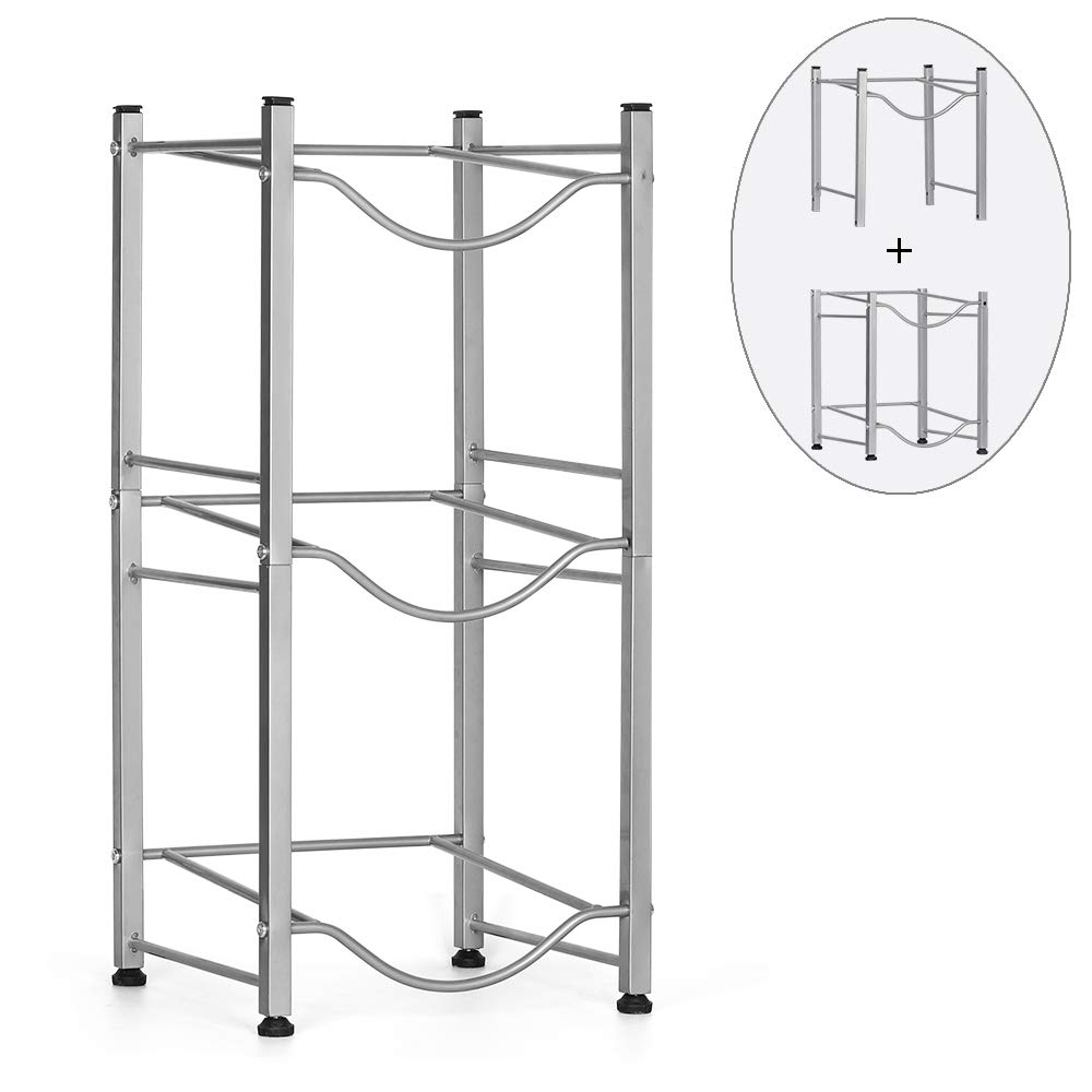 LIANTRAL Water Cooler Jug Rack, 5 Gallon Water Jug Holder Water Bottle Storage Rack, 5 gallon water jug stand, 3 Tiers, Silver