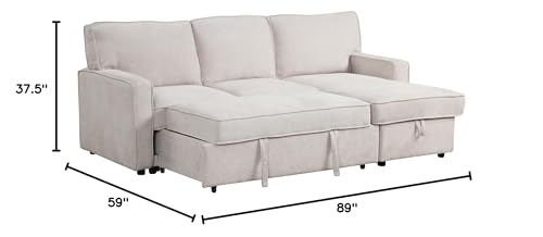 Multifunctional L-Shaped Sleeper Sectional Sofa with Pull Out Couch Bed and 2 Cupholders, Modular 3 Seaters Corner Sofa & Couch Convertible Sleep Sofabed W/Storage Chaise & USB Port for Living Room