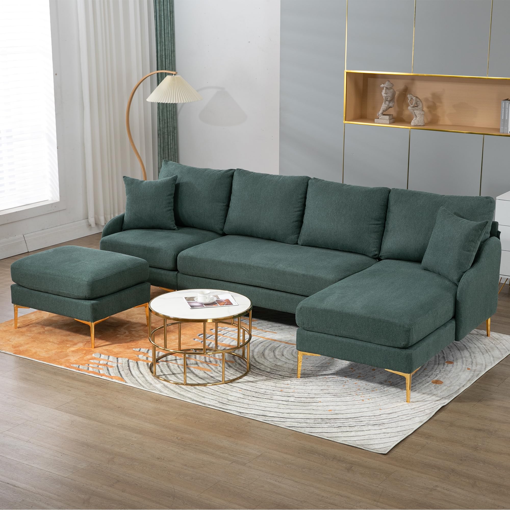 FANYHOME Wide Reversible Left or Right Sectional U-Shape Convertible Sofa 4-Seat Couch with Chaise Lounge Upholstered for Living Room, Apartment, Office, Polyester Blend, Charcoal Grey