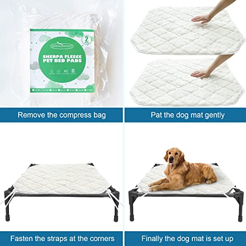 Elevated Dog Bed Pad Waterproof 2 Pack (30" X42"), Soft Plush Dog Pet Pad Large for Dog Cot Bed, Machine Washable Dog/Cat Beds Pad with Corner Straps, Waterproof (Pad Only, Bed not Included)