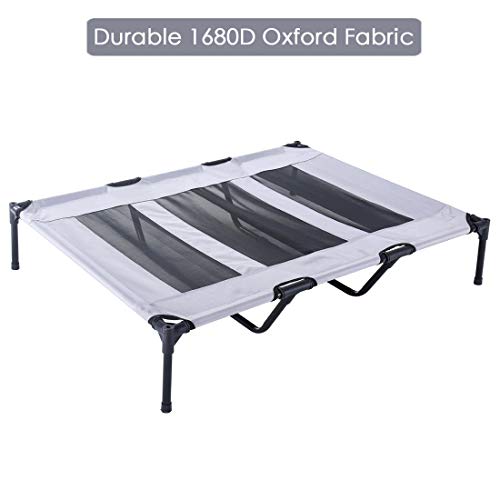 SUPERJARE XLarge Outdoor Dog Bed, Elevated Pet Cot with Canopy, Portable for Camping or Beach, Durable 1680D Oxford Fabric, Extra Carrying Bag - Silver Gray
