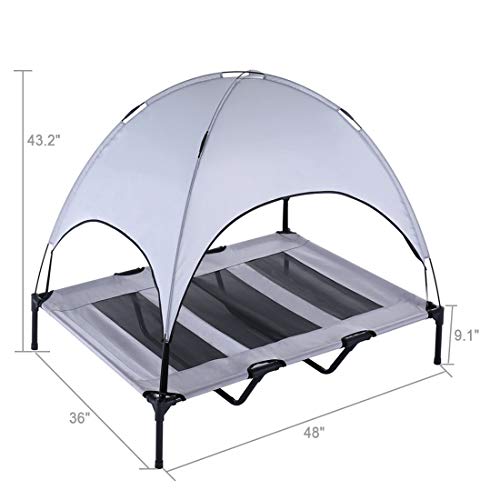 SUPERJARE XLarge Outdoor Dog Bed, Elevated Pet Cot with Canopy, Portable for Camping or Beach, Durable 1680D Oxford Fabric, Extra Carrying Bag - Silver Gray