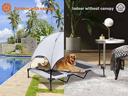 SUPERJARE XLarge Outdoor Dog Bed, Elevated Pet Cot with Canopy, Portable for Camping or Beach, Durable 1680D Oxford Fabric, Extra Carrying Bag - Silver Gray