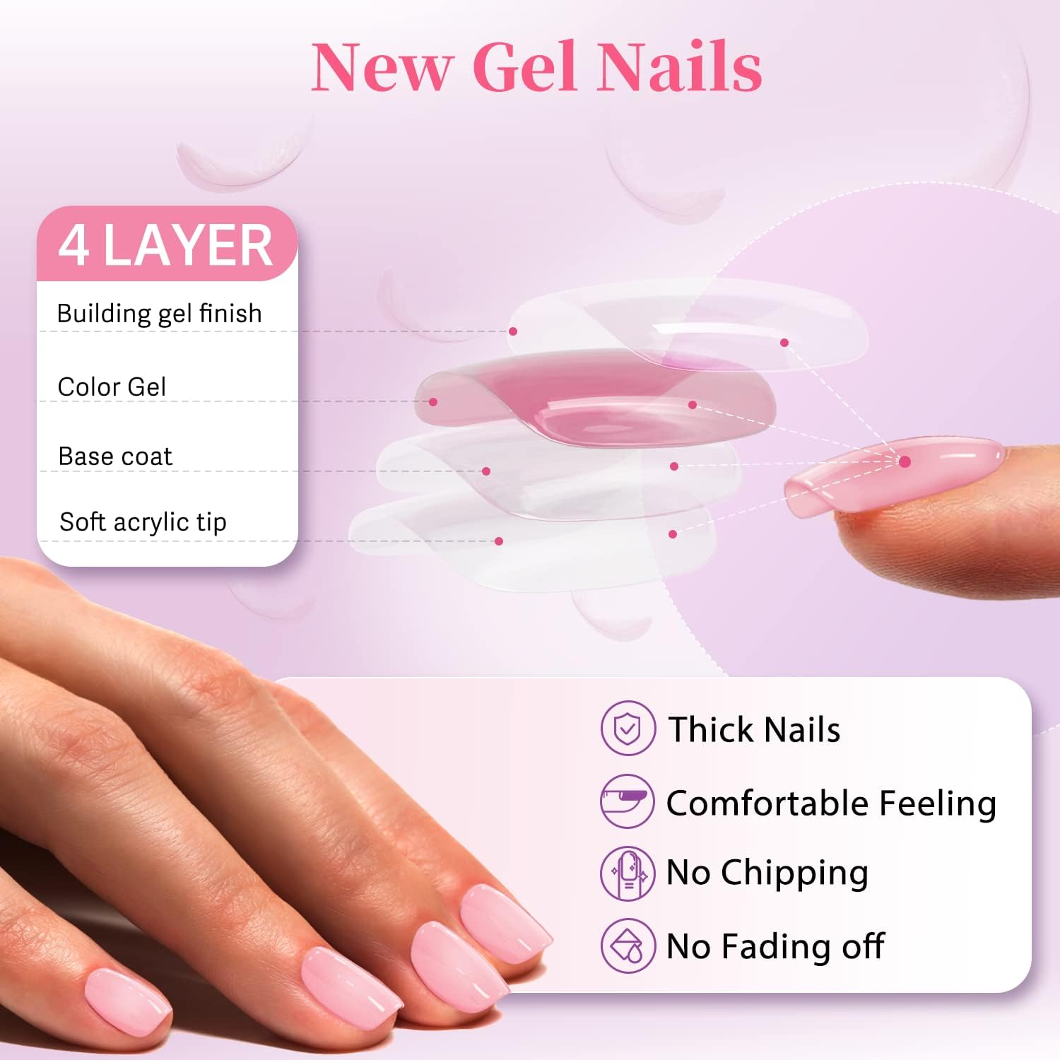 KXAMELIE Glossy Nude Glue on Nails Press On, Made by Gel with Colorful French Tips Short Nails Designs, 24PCS