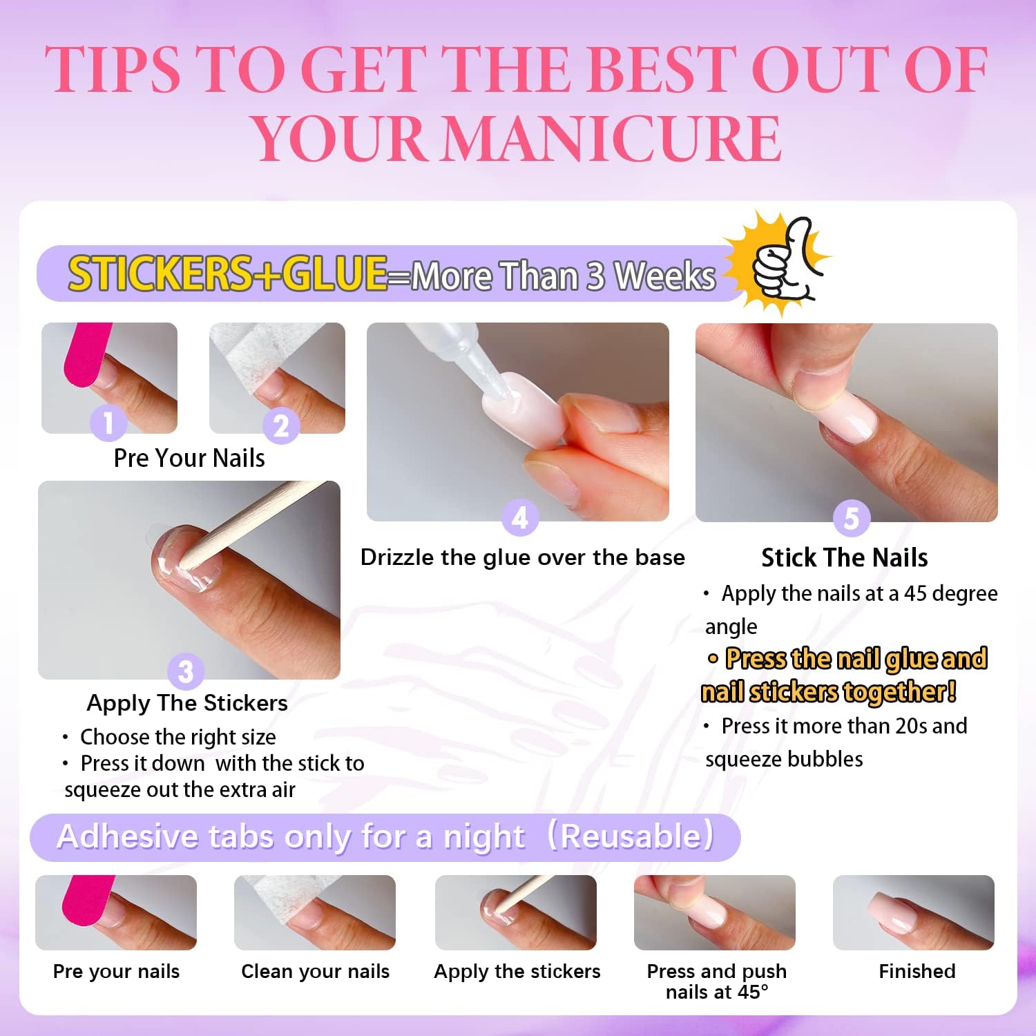 KXAMELIE Glossy Nude Glue on Nails Press On, Made by Gel with Colorful French Tips Short Nails Designs, 24PCS