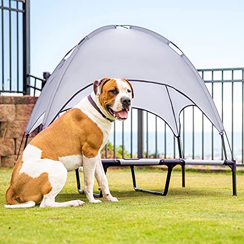 SUPERJARE XLarge Outdoor Dog Bed, Elevated Pet Cot with Canopy, Portable for Camping or Beach, Durable 1680D Oxford Fabric, Extra Carrying Bag - Silver Gray