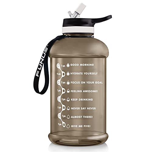 FUNUS Big Water Bottle BPA Free Half Gallon Water Bottle Jug Reusable Water Bottle for Men Women Fitness Sports Gym Outdoor (Transparent Black)