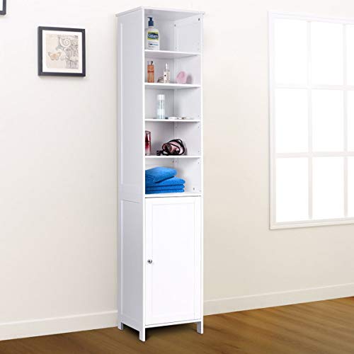 WATERJOY 72'' Tall Cabinet, Standing Tall Storage Cabinet, Wooden White Bathroom Cupboard with Door and 5 Adjustable Shelves, Elegant and Space-Saving