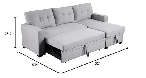 YOPTO Sleeper Sectional Sofa with Storage Chaise and Pull-Out Bed, Living Room L-Shape Convertible Couch for Home, Apartment, Office, Light Gray