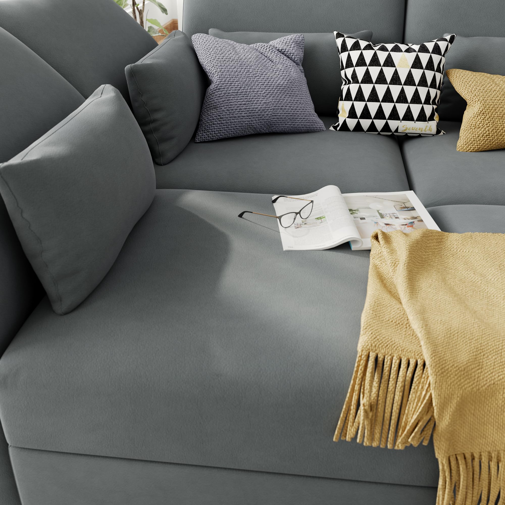 LLappuil Sectional Couch Convertible Oversize U Shaped Modular Sectional Sofa with Storage Easy Clean Anti-Scratch 8 Seat Velvet Sectional for Living Room, Brown