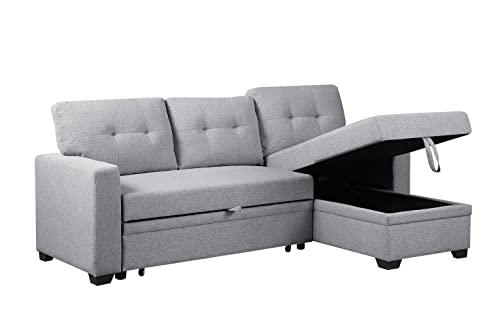 YOPTO Sleeper Sectional Sofa with Storage Chaise and Pull-Out Bed, Living Room L-Shape Convertible Couch for Home, Apartment, Office, Light Gray
