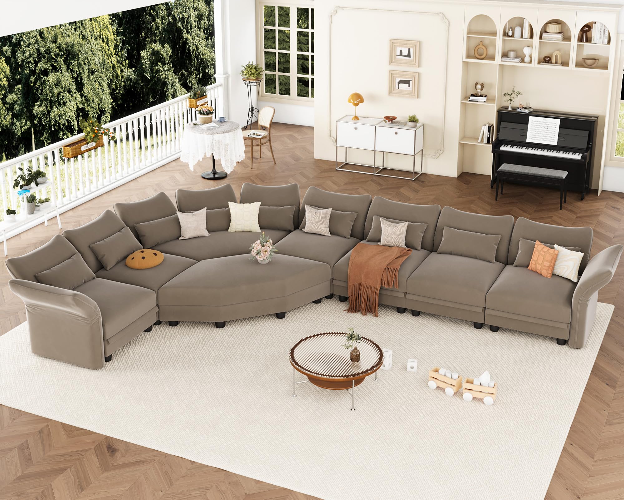 LLappuil Sectional Couch Convertible Oversize U Shaped Modular Sectional Sofa with Storage Easy Clean Anti-Scratch 8 Seat Velvet Sectional for Living Room, Brown