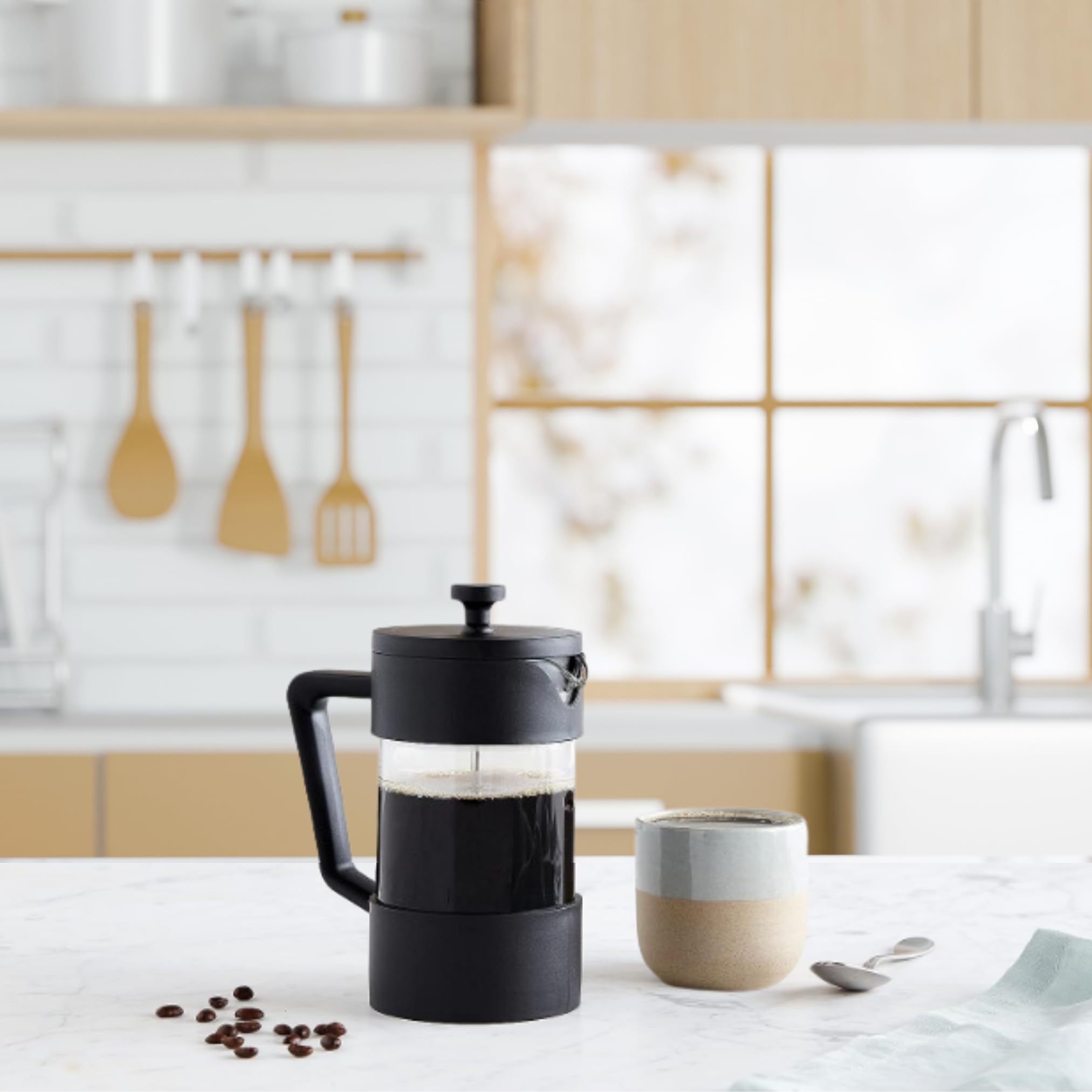 Oggi Borosilicate Glass French Press Coffee Maker (20oz)- 5 Cup Capacity, Coffee Press, Single Serve Coffee Maker, Stainless Steel Lid & Plunger, Make Great Coffee Gifts