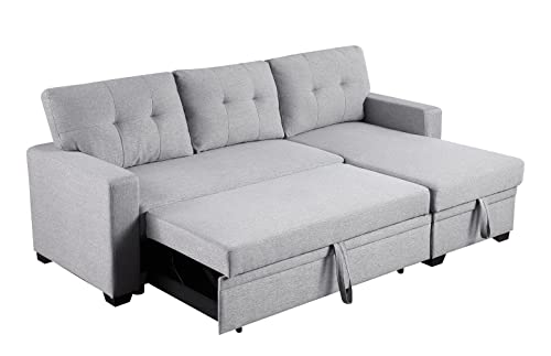 YOPTO Sleeper Sectional Sofa with Storage Chaise and Pull-Out Bed, Living Room L-Shape Convertible Couch for Home, Apartment, Office, Light Gray