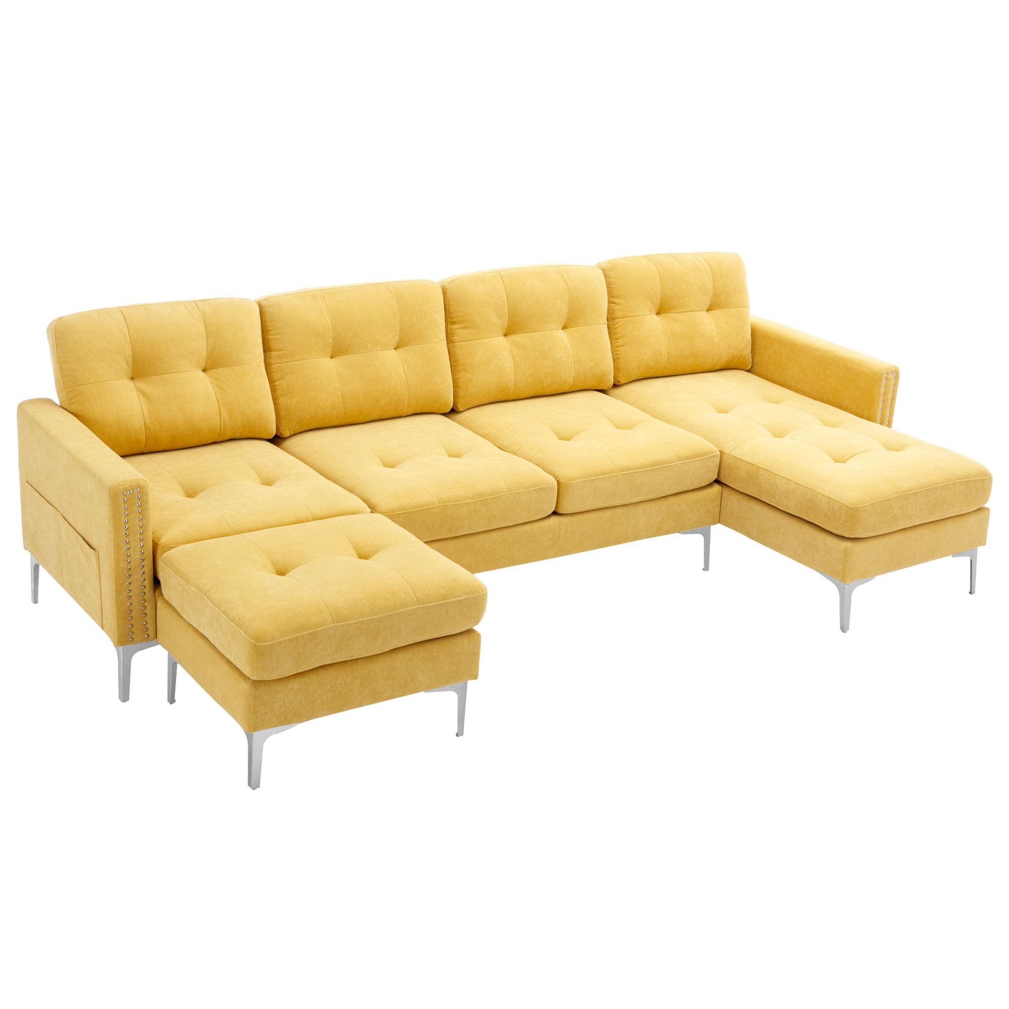FIQHOME Living Room Furniture Sets,110" Reversible Sectional Sofa,U/L Shaped Couch with Movable Ottoman,Modular Oversized Sofá w/Lounge Chaise for Home,Office,Apartment,Dorm,Yellow