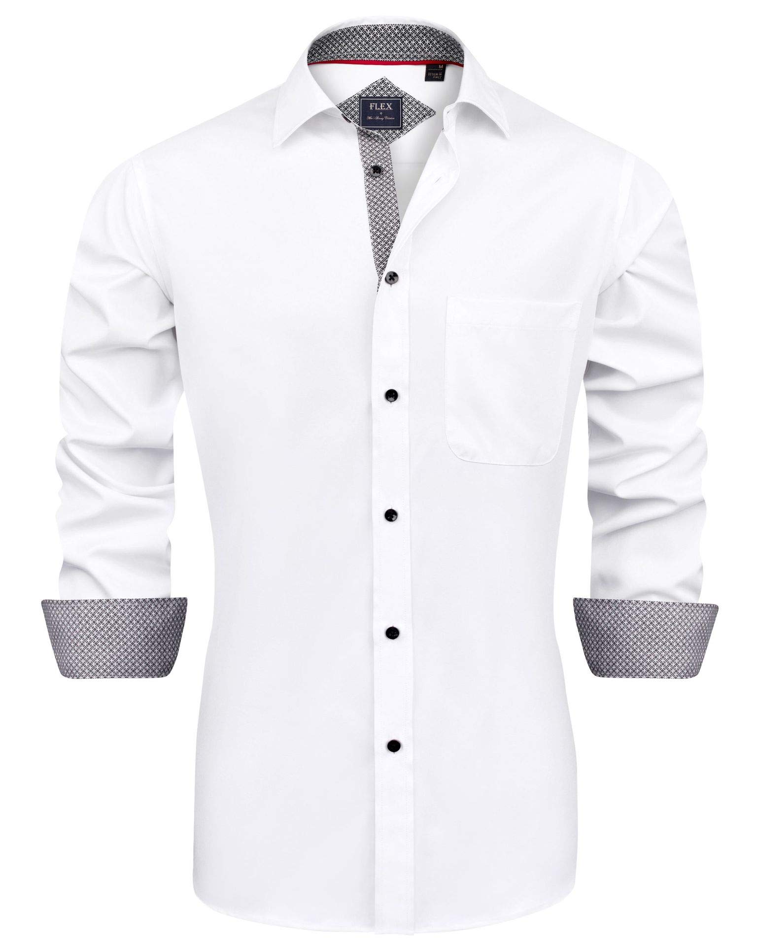 J.VER Men's Casual Long Sleeve Stretch Dress Shirt Wrinkle-Free Regular Fit Button Down Shirts White Black