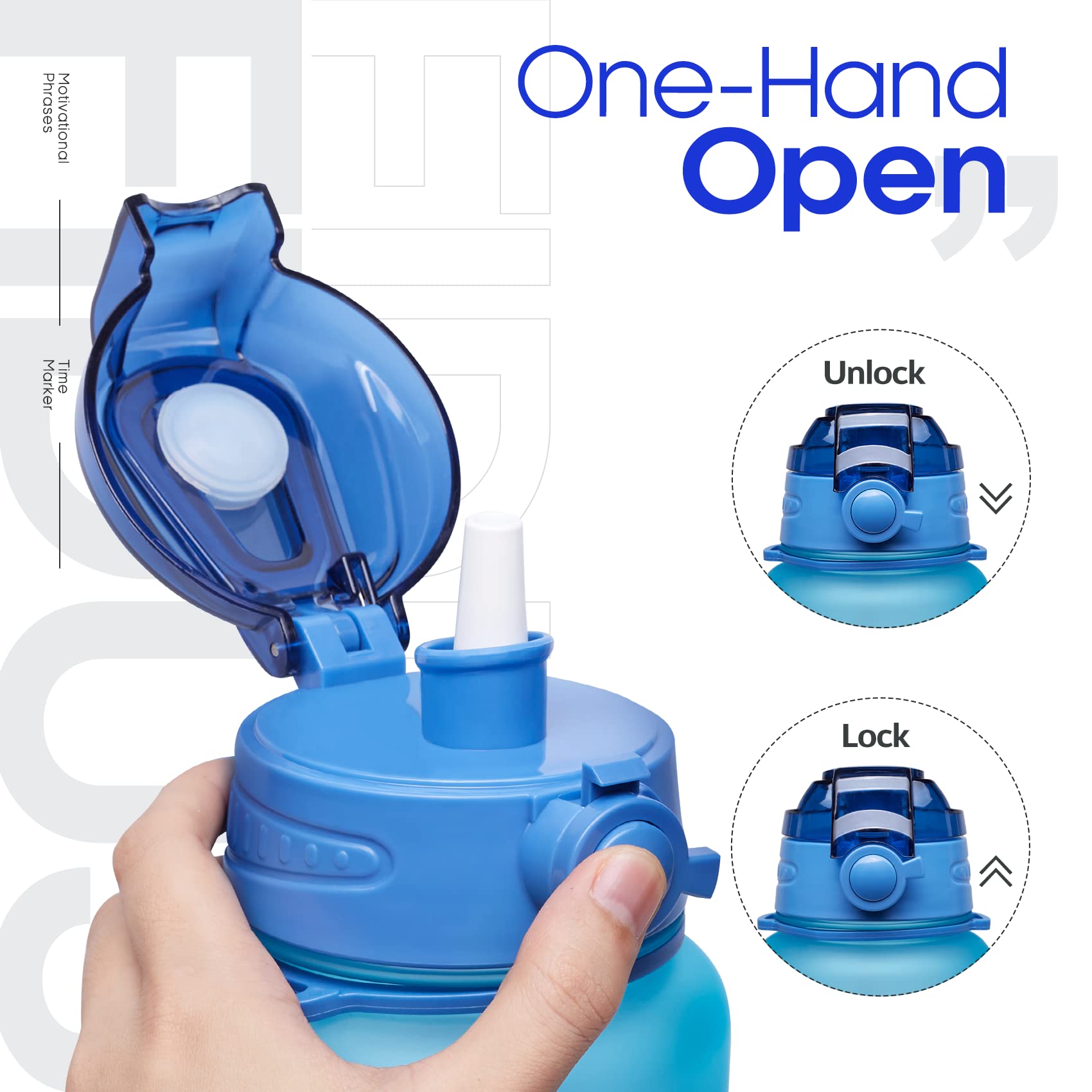 Fidus Large Half Gallon/64OZ Motivational Water Bottle with Paracord Handle & Removable Straw - BPA Free Leakproof Water Jug with Time Marker to Ensure You Drink Enough Water Daily
